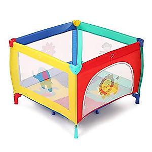 Baby Play Portable Playard Play Pen with Mattress Safety Baby Playard with Door Activity Center for Toddler Boys Girls Fun Time Indoor and Outdoor 39inch x 39inch （Colorful）