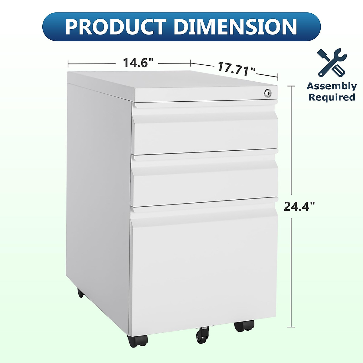 AFAIF 3 Drawer Mobile File Cabinet with Lock, Rolling File Cabinet for Home Office, Under Desk Small File Cabinet, Metal Vertical White Filing Cabinet for Legal/Letter/A4 File, White