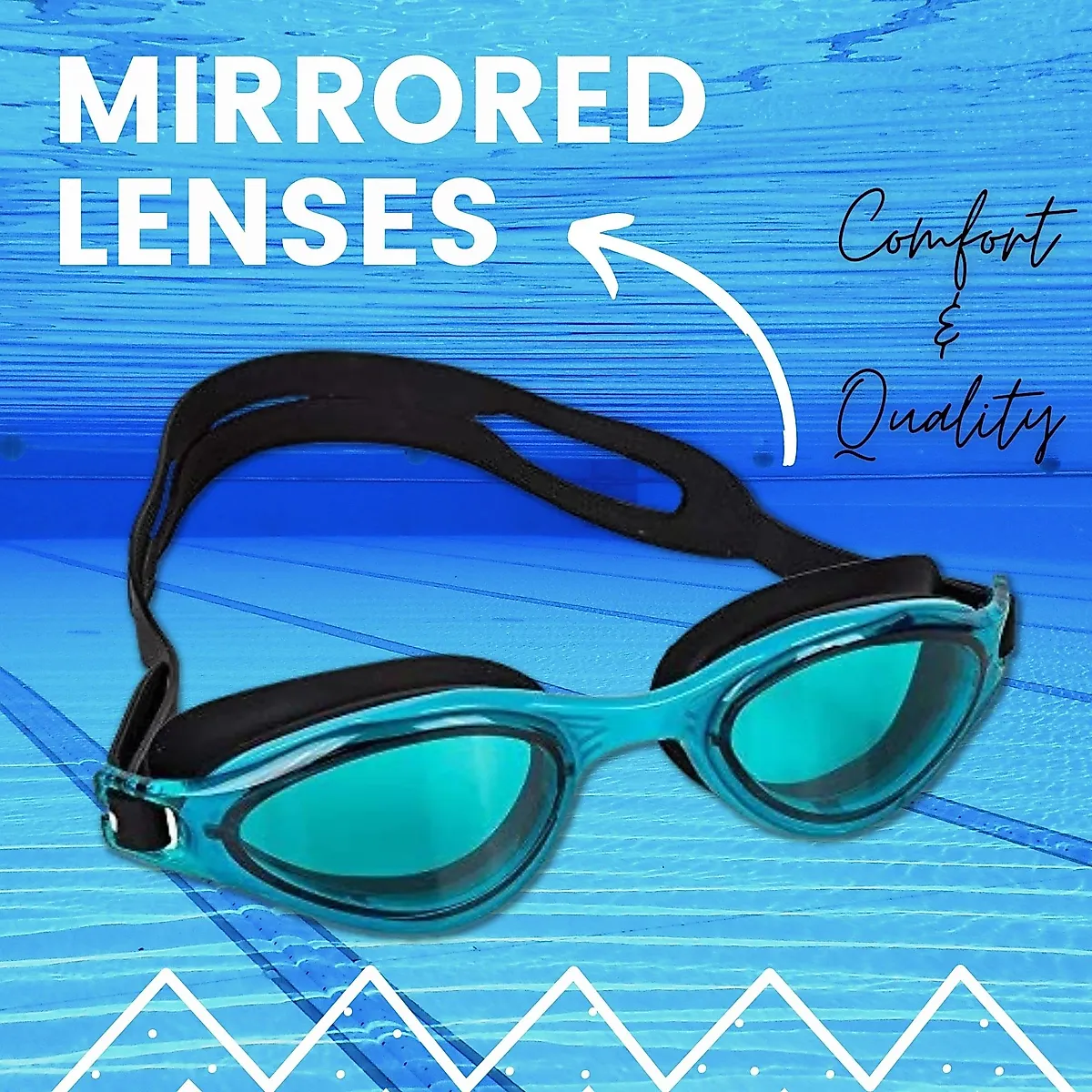 Splaqua Swim Goggles for Men and Women - Adjustable Straps, Silicone Eye Seal, UV Protection and Anti Fog Lenses Swimming Goggle - Teal and Black