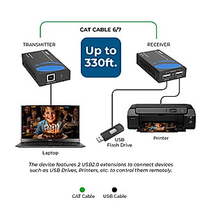 OREI USB Over Ethernet Extender Upto 330 Feet - Extends USB 2.0 Signals Over LAN Ethernet with 2 Ports - Power Over Cable, Long Distance Extension & Support for All Operating Systems (USB-EXB330-K)