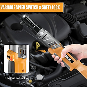 3/8" Cordless Ratchet Wrench, Compatible with DEWALT 20V MAX Battery, 74Ft-Lbs Power Electric Ratchet Tool Kit, 1/2" & 1/4" Adapters, 3" Extension Bar (Tool Only)