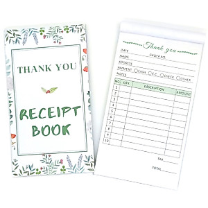 Thank You Receipt Book for Small Businesses 4x7 inches 2-Part Carbonless White Yellow 50 Sets 100 Sheets per Book with Wrap Around Cover Blank Signature Stamp Section 1 Pack Green
