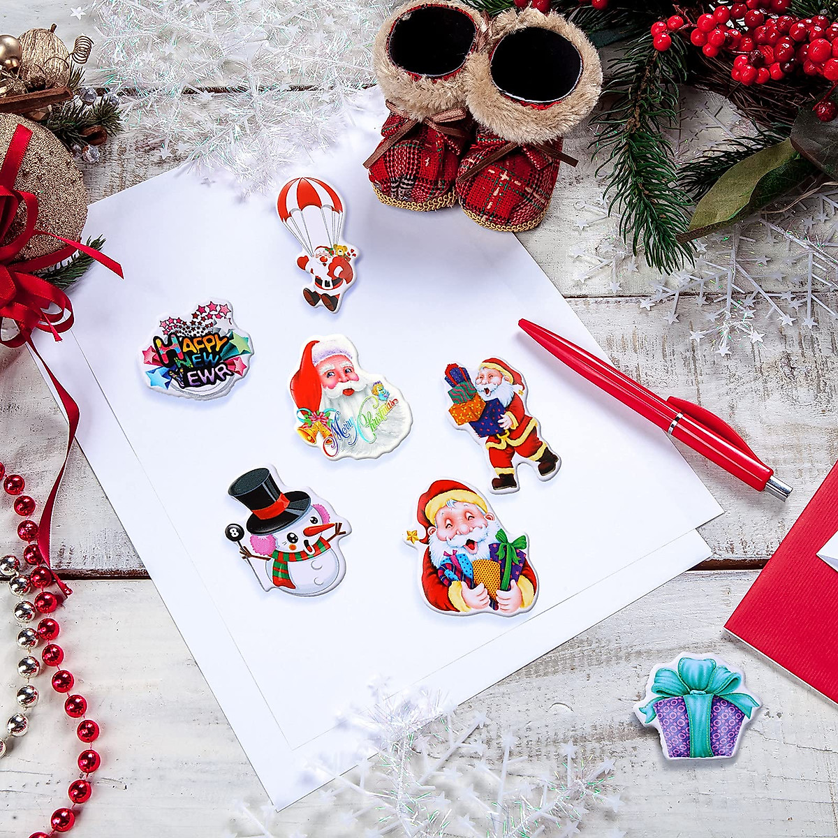 60 Sheets Christmas Stickers Christmas Craft Stickers Puffy Xmas Holiday 3D Stickers with Santa Claus,Christmas Tree,Snowman, Reindeer,Wreath for Christmas Party Favors Envelopes Cards Notebooks