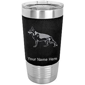 LaserGram 20oz Vacuum Insulated Tumbler Mug, German Shepherd Dog, Personalized Engraving Included (Faux Leather, Black)