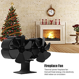 Topyond Wood Stove Fan, Dual Heads Powered Fireplace Fan with 6 Blades, Silent Operation, Heat Powered Stove Fan for Wood Burner and Log Fireplace