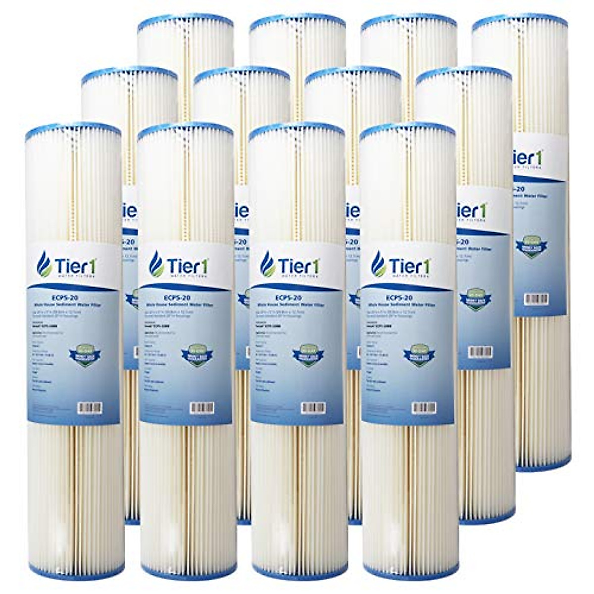 Tier1 5 Micron 20 Inch x 4.5 Inch | 12-Pack Pleated Polyester Whole House Sediment Water Filter Replacement Cartridge | Compatible with Pentek ECP5-20BB, 255494-43, 4PAY5, Home Water Filter