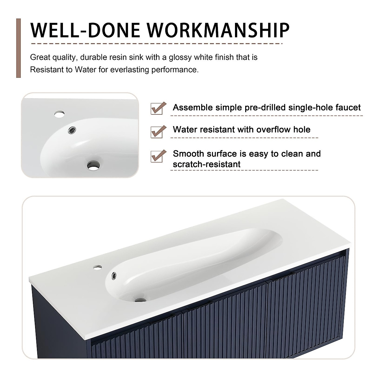 48" Wall Mount Bathroom Vanity with Drop-Shaped Resin Sink, Elegant Floating Bathroom Vanity and Sink Combo Set, Bathroom Vanities Cabinet with Doors and Hidden Handle (Blue, 48in)