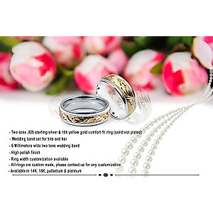 Alain Raphael two-tone sterling silver & 10K yellow gold 6 millimeters wide comfort fit wedding band