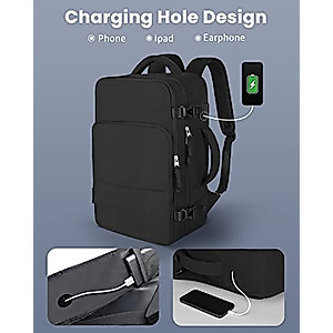 Snoffic Durable Carry On Backpack, Travel Backpack for Men Women Airline Approved, Large Waterproof College Business Work Hiking Casual Daypack Bag, Fits 16" Laptop, Black