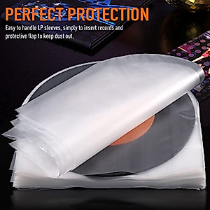 Facmogu 100PCS LP Vinyl Record Inner Sleeves, 12 Inch Semi-Transparent Inner Plastic Record Cover Sleeves with 0.08mm Thick Anti-Static Material, Anti Static Inner Record Sleeves for Vinyl LP Records