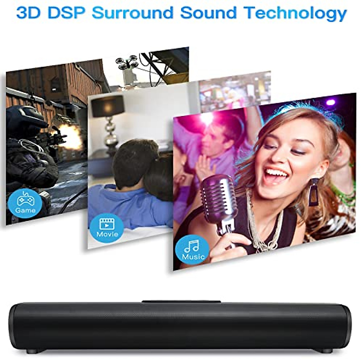 LIPEILA Soundbar for TV with Bluetooth 50W Speakers for TV Home Theater Audio Surround Sound System Small Sound Bar with Subwoofer for TV PC Projectors Tablets,Remote Control,Opt/AUX/USB/HDMI (Brown)