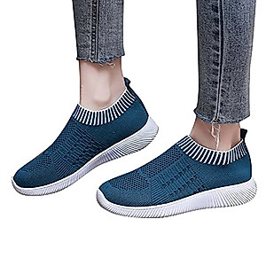 Womens Walking Shoes New Slide Hollow-Out Round Toe Casual Women's Outdoor Sneakers,Fashion Casual Hollow-Out Round Toe Slip On Shoes Flat for Women vhjh04 Blue
