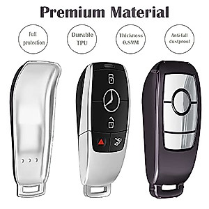 Lcyam Key Fob Cover Smooth Durable Remote Case Fits for Mercedes-Benz A220 E63S AMG E-Class GLE 350 4MATIC E300 E400 E43 W213 Smart Key 2019 2020 2021, Black