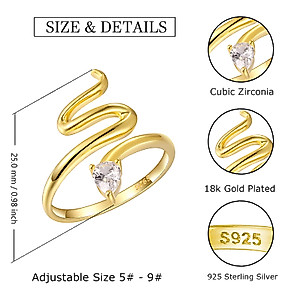 925-Sterling-Silver Snake Ring for Women - Cute Open Adjustable Ring Plated with Shiny White Gold/18K Gold,Whether You Snakes Lovers or Not,Personalized Fashion Jewelry is Worth Having