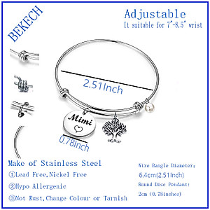 BEKECH Mimi Bracelet Grandma Mimi Charm Expandable Wire Bangle Mimi Jewelry Grandmother Gift for Family Mimi Nana Nonna(Mimi bracelet)