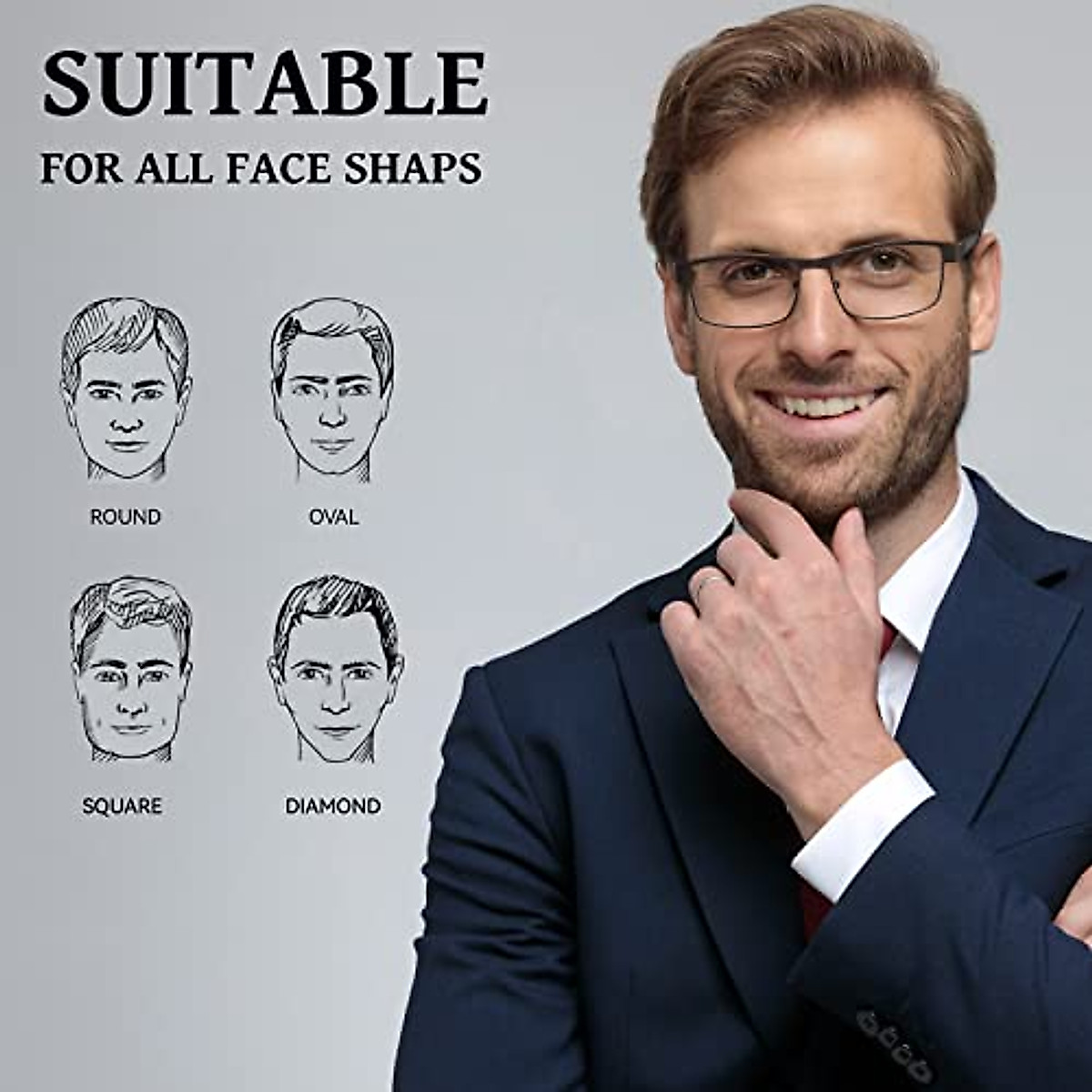 BLS Businessman Rectangular Reading Glasses - Professional Durable Readers - Blue-Light Blocking Lenses