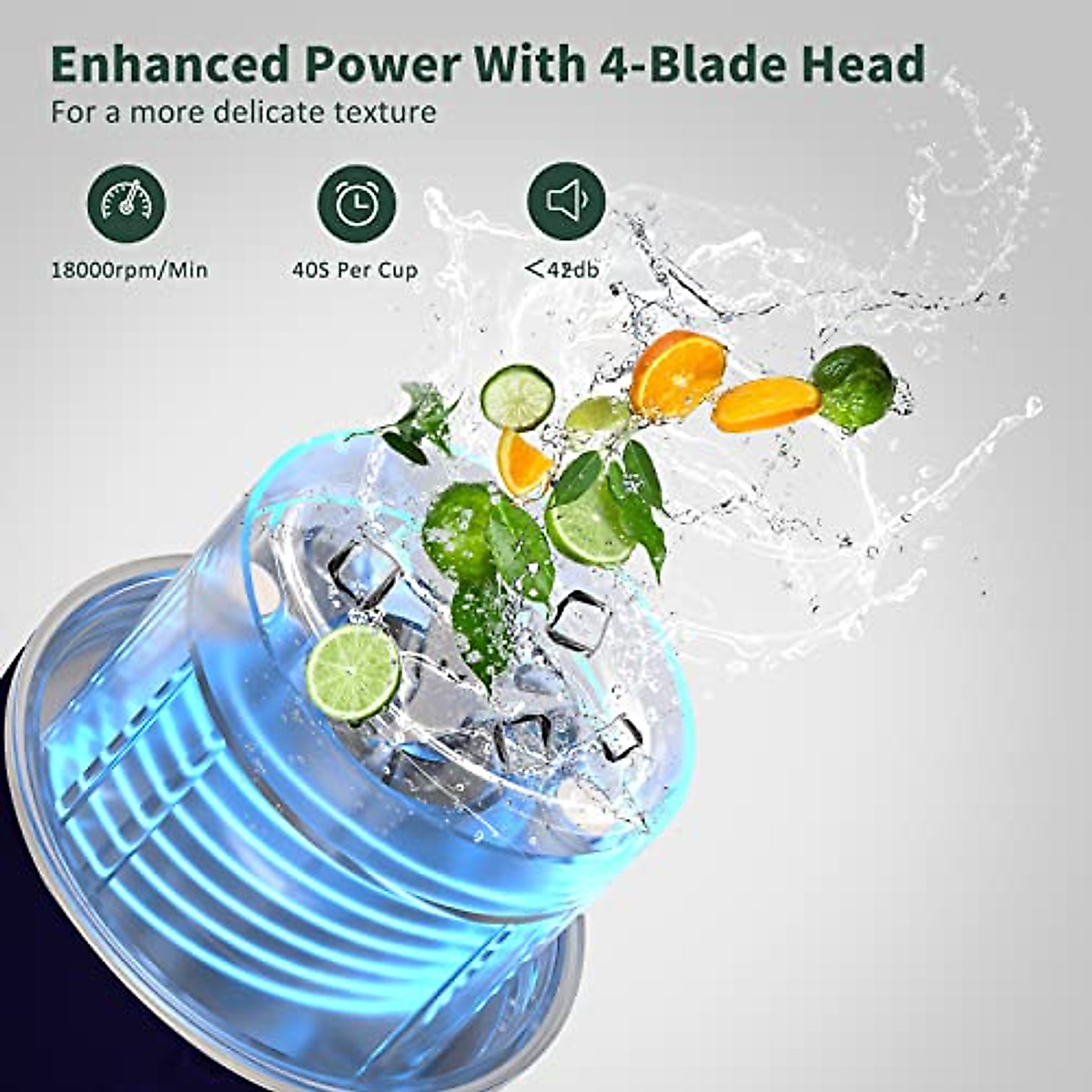 GREECHO Portable Blender, One-handed Drinking Mini Blender for Shakes and Smoothies, 12 oz Personal Blender with Rechargeable USB, Made with BPA-Free Material Portable Juicer, Space Blue