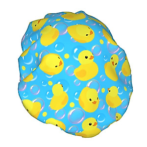 Yellow Rubber Ducks Shower Cap For Women Adjustable Double Waterproof Layers Bathing Shower Hat Hair Protection Reusable Ladies Spa Salon Shower Hat