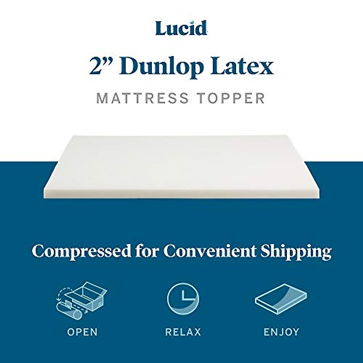 LUCID 2 Inch Dunlop Latex Mattress Topper, King