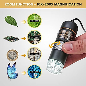 Amscope UTP200X003MP Digital 2MP USB Microscope, 10X-200X Magnification, Built-In Eight LED Light Source, Table Stand, Includes Software CD, Black