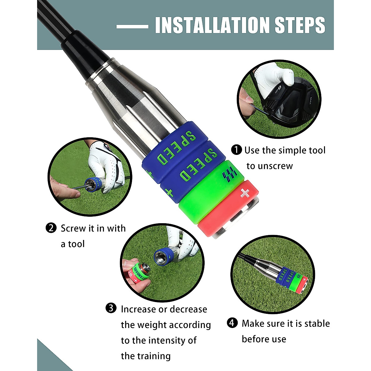 Big Crazy Golf Swing Speed Trainer Adjustable, Golf Training Equipment Three Weight Configuration Options, Golf Tempo Training Aids Connect Your Golf Clubs for Callaway