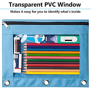 Forvencer Pencil Pouch for 3 Ring Binder, Large Pencil Case Pouch with 3 Reinforced Grommets, Pen Bag, Clear Window Pencil Case, Binder Accessories, Black