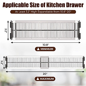 Marsui 12 Pcs Plastic Expandable Drawer Dividers 3.2" High Expandable from 10.8-20'' Adjustable Drawer Organizers for Clothes, Expandable Dresser Separators for Bedroom Kitchen Office, Clear Black