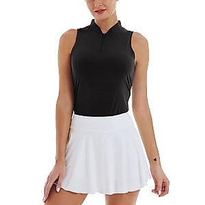 CQC Women's Sleeveless Golf Polo Tennis Shirts Zip Up Quick Dry UPF 50+ Athletic Tank Tops Moisture Wicking Sport Casual Black S