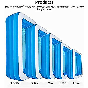 TOPYL Rectangular Inflatable Swimming Pool,Full-Sized Above Ground Pool Summer Water Party Gift for Toddler Kids Adults,Backyard Garden Blue 2.6m/4 Layers