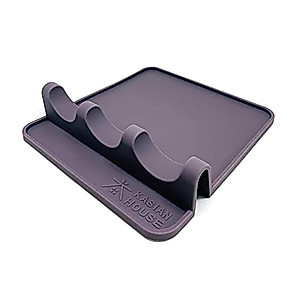 Silicone Utensil Rest by Kasian House - Extra Large Kitchen Spoon Rest with Drip Pad, Utensils Holder for Spoons, Spatulas, Ladles, Tongs & BBQ, BPA-Free, Heat-Resistant & Dishwasher Safe (Grey)