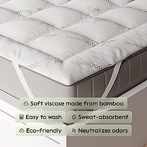 Ultra Soft Twin Mattress Topper - Viscose Made from Bamboo Mattress Pad for Back Pain Relief - Naturally Cooling for Hot Sleepers - Machine Washable