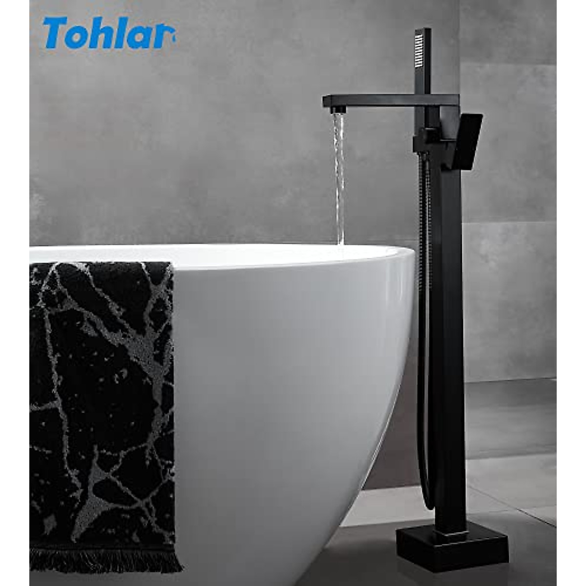 Tohlar Freestanding Bathtub Faucet Floor Mount Tub Filler Black Shower Faucets with Handheld Shower and Swivel Mixer Spout