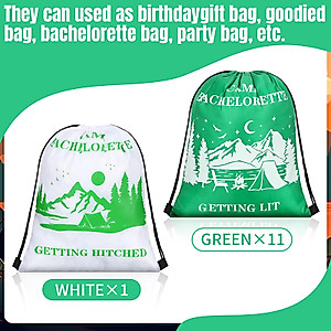 Aliceset 12 Pcs Camp Bachelorette Getting Lit Gift Bags Getting Hitched Bridesmaid Drawstring Bag Bridal Shower Camp Bachelorette Decorations Reusable Bachelorette Party Drawstring Backpacks