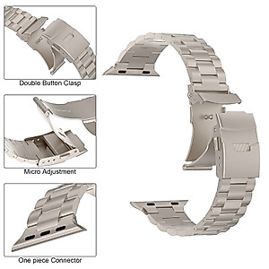 Wolait Ultra 2 Watch Band Compatible Apple Watch Ultra Band 49mm & Series 10 46mm,Genuine Titanium iWatch Bands with Button Clasp for Men,Natural Titanium