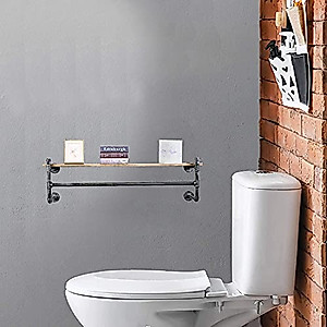 WJJ Industrial Pipe Clothing Rack Wall Mounted with Real Wood Shelf,Pipe Shelving Floating Shelves Wall Shelf,Rustic Retail Garment Rack Display Rack, 48in Steam Punk Commercial Clothes Racks