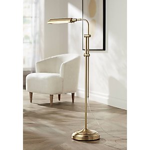 360 Lighting Culver Traditional Pharmacy Floor Lamp Standing LED Adjustable Height Plated 57" Tall Aged Brass Metal Shade Pole Light for Living Room Reading House Bedroom Home Decor