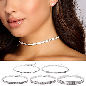 5 Pieces Silver Rhinestone Choker Necklaces for Women Dainty Diamond Choker Crystal Choker Necklaces Set Bridesmaid Jewelry