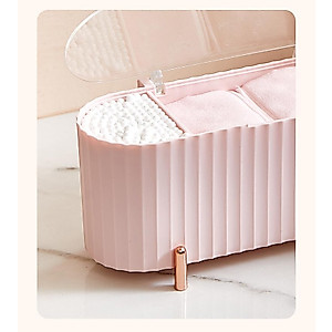 ZHSteveG Qtip Cotton Pad Holder Dispenser Clear Lid Qtip Dispenser Cotton Rounds for Bathroom Countertop Apothecary Box Clear Acrylic Organizer for Cotton Ball Cotton Swab Q-tips (Pink)