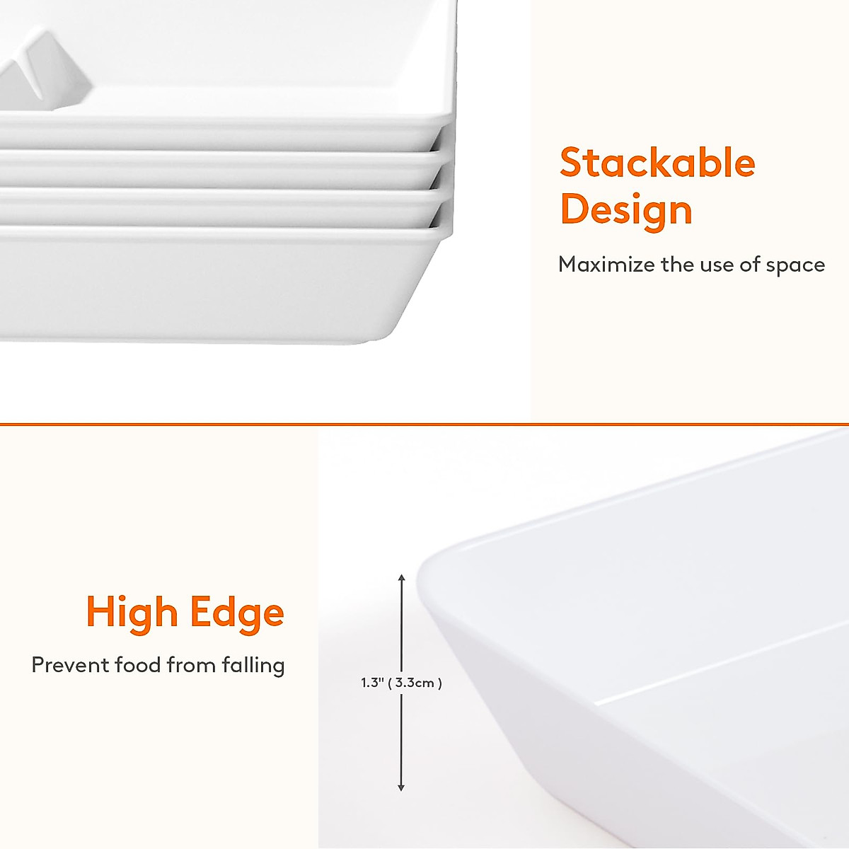 Lifewit Serving Tray Divided for Party Supplies, 4 PCS 15" x 10" Plastic Platters for Serving Food, White Reusable Tray for Veggie, Snack, Fruit, Cookies, Desserts in Kitchen/Pantry