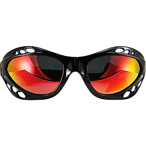 Birdz Eyewear Seahawk Polarized Padded Sunglasses Jetski Kayaking Watersports Black Frames 2 Pairs with Blue & Red Reflectech Lenses