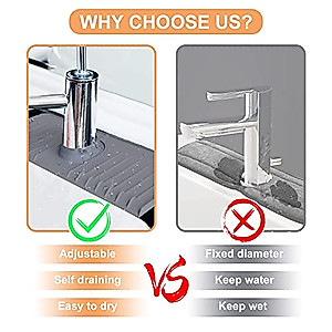 Sink Splash Guard Silicone Faucet Mat for Kitchen Sink Foldable Sink Mat Behind Faucet, TEMASH Faucet Handle Drip Catcher Tray Drain Drying Pad Countertop Protector for Kitchen Bathroom Bar RV(Grey)