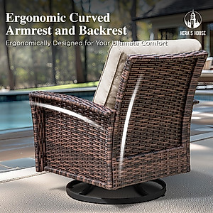 HERA'S HOUSE Oversized High Back Outdoor Swivel Patio Chairs Set of 2, 5.5" Thick Cushions, Wicker Rattan Patio Furniture for Deck Porch Balcony Backyard, Beige