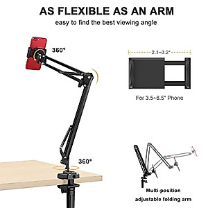 Klsniur Cell Phone Holder, Universal Phone Stand Clip Lazy Bracket Flexible Articulating Arm Phone Mount Compatible with iPhone 14 13 12 11 Pro Xs Max XR X 8 7 6 6s Plus, Samsung S10 S9 S8 S7