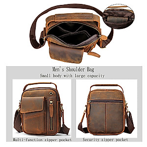 IVESIGN Crazy Horse Leather Crossbody Bag for Men Durable Stylish Satchel Bag Compact Design with Large Capacity Perfect for Everyday Use