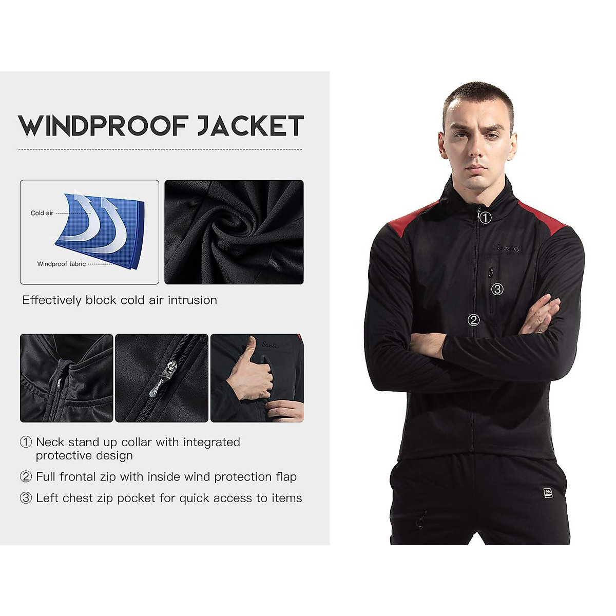 Santic Men's Cycling Bike Winter Jackets Windproof Fleece Thermal Warm UP Running Bike Bicycle Jacket Breathable Reflective Softshell Windbreaker