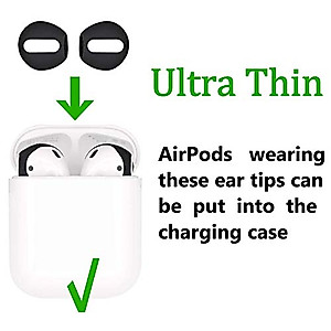 IiEXCEL (Fit in Case) 4 Pairs Replacement Super Thin Slim Silicone Earbuds Ear Tips and Covers Skin Accessories for Apple AirPods or EarPods Headphones (Fit in Charging Case) (Black)