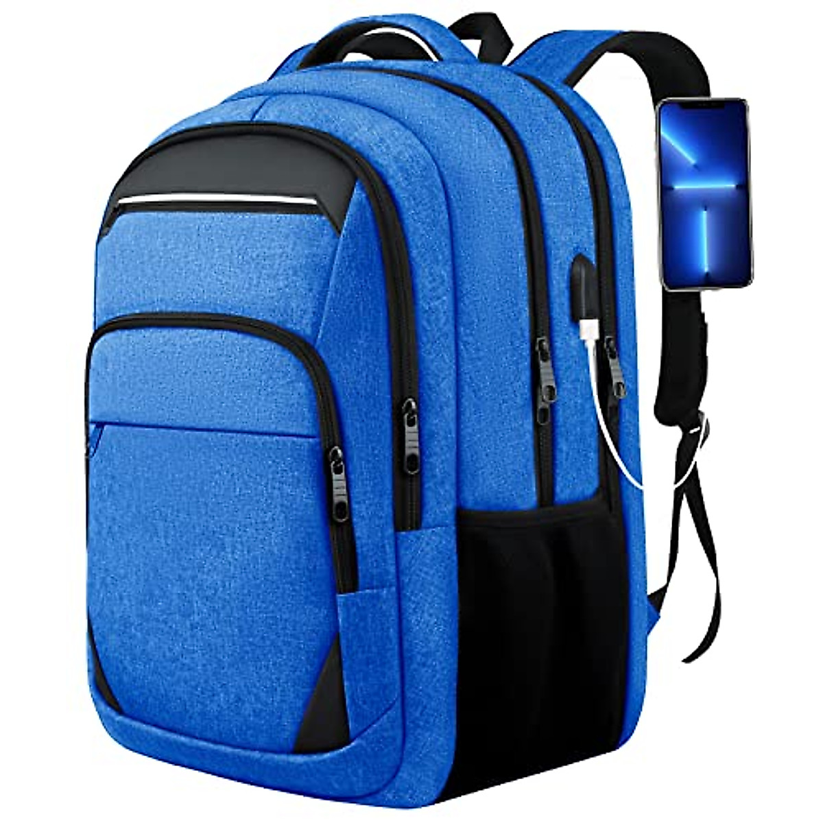 Large Backpack Men, Extra Large Laptop Backpack, Business Luggage College Casual Daypack Backpack Airline Approved with USB Charging Port, Durable Extra Large Backpack Computer Notebook Backpack, Blue