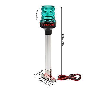 Airshi Boat Stern Light, Stainless Steel Base 33 LED Lamp Beads 10 Inches Height Aluminum Rod Bow Mast LED Anchor Navigation Lights for Fishing Boats (Green), LED Stern Light Boat Anchor Light