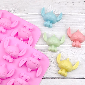 INKU 4 Cavity Lilo and Stitch Silicone Mold for DIY Fondant Candy Chocolate Molds DIY Cake Tray 3D Chocolates Hard Sweets Desserts Candles Drop Glue Decoration Birthday Party Cake Decor Candy Mold