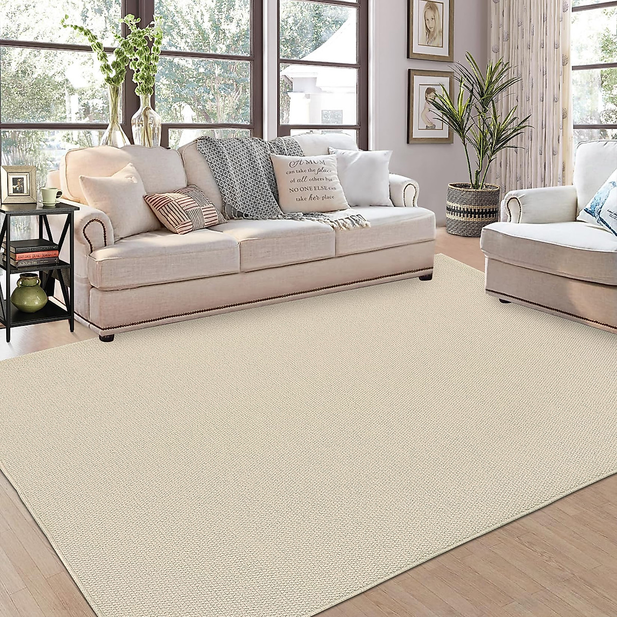 GlowSol Washable Area Rugs 10x13 Living Room Rug Modern Solid Rug Neutral Rug Farmhouse Large Rug Stain-Resistant Soft Floor Rug Low Pile Non Slip Carpet for Living Room Bedroom Dining Room,Beige
